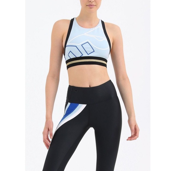 P.E Nation | Tops | Pe Nation Volley Crop Bra In Pale Blue Gold Glitter ...